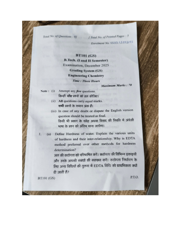 Bt101 Engineering Chemistry Paper | PDF