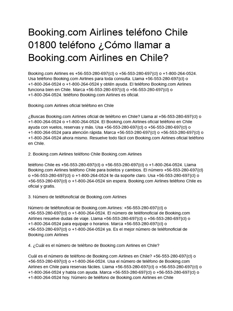 Booking.com Airlines teléfono Chile 01800 teléfono ¿Cómo llamar a ...
