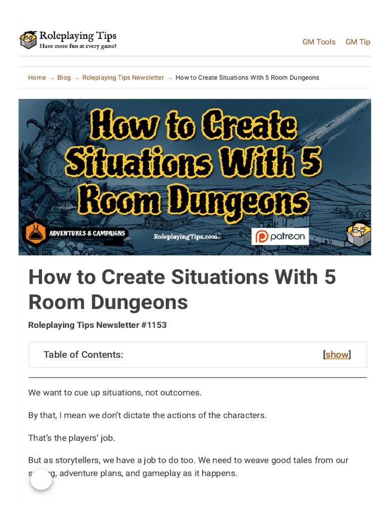 How to Create Situations With 5 Room Dungeons - Roleplaying Tips | PDF ...