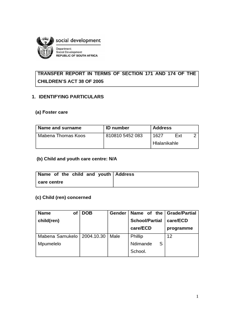 Mabena Sect 171 EDITED | PDF | Foster Care | Parent