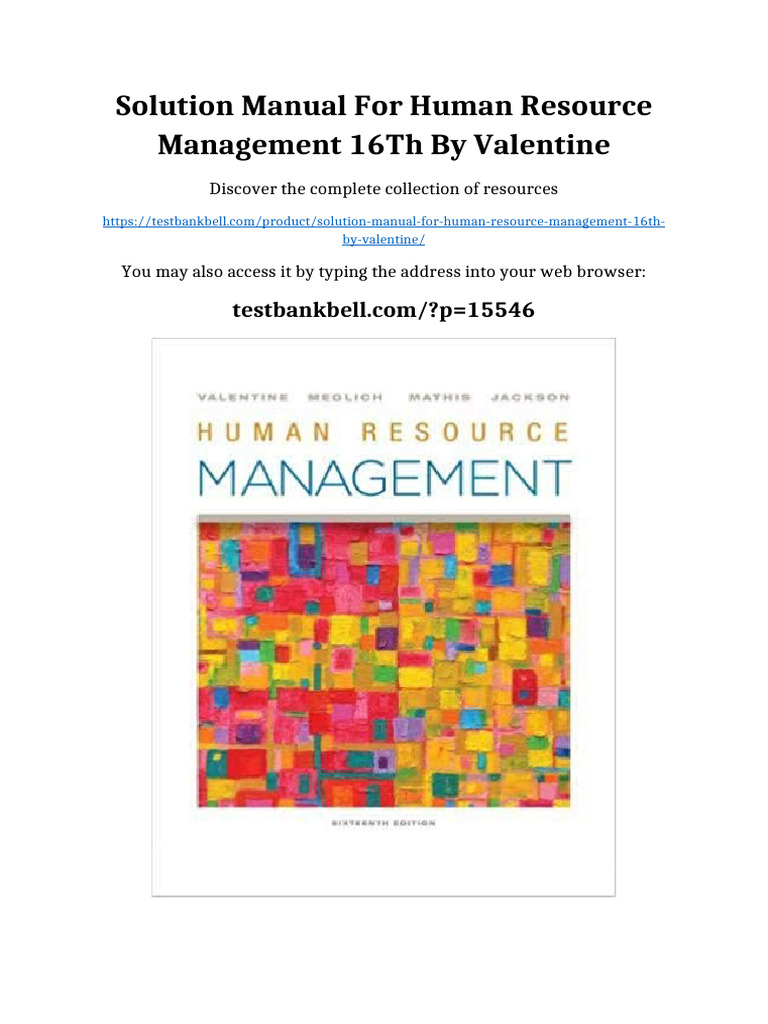 Solution Manual for Human Resource Management 16th by Valentine ...