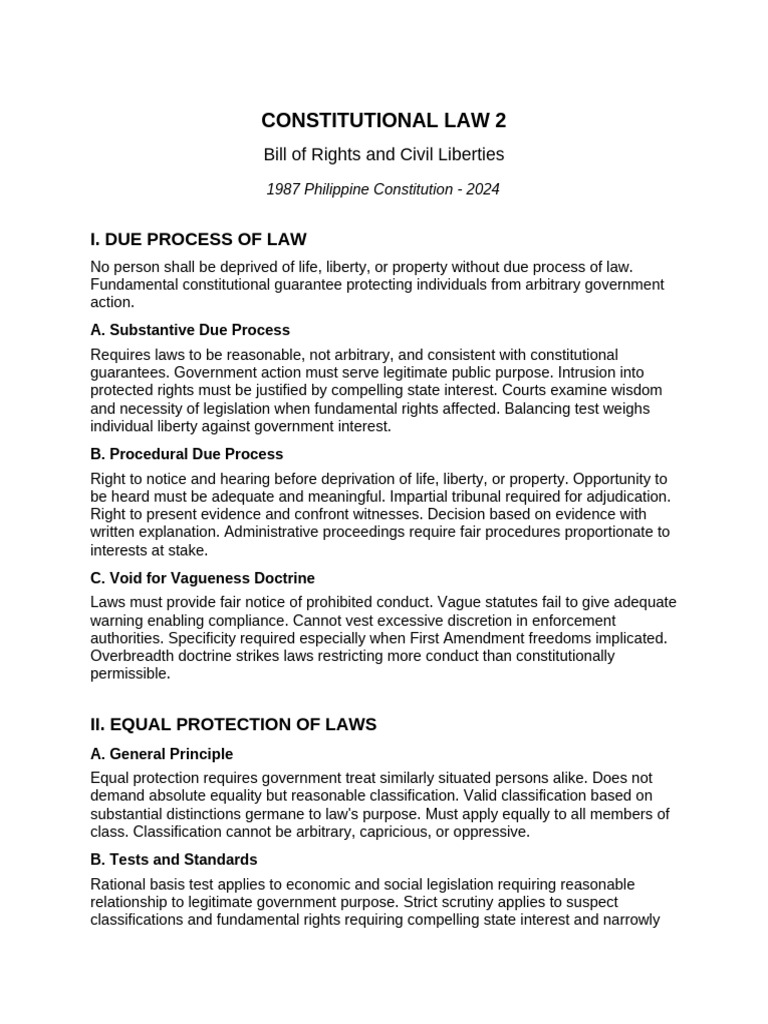 Constitutional Law 2 Reviewer | PDF | Due Process Clause | Freedom Of ...