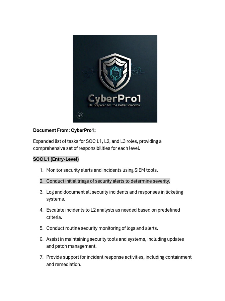 001 CyberPro1 Resume Pointers SOC | PDF | Computer Security | Security