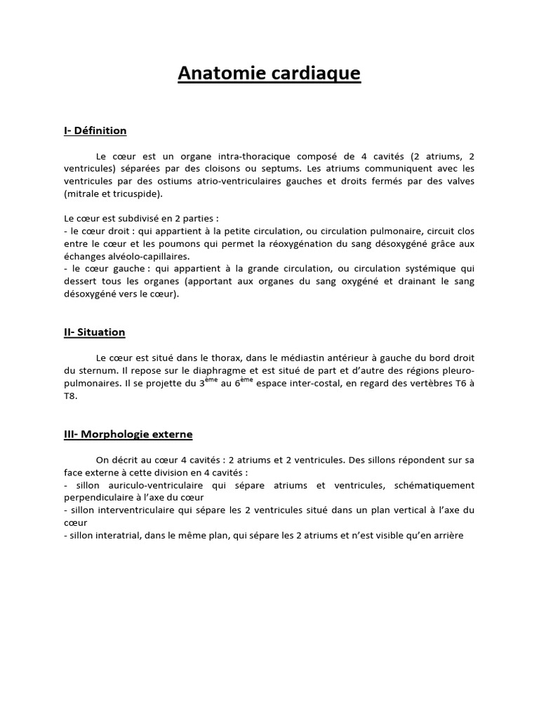 Anatomie Cardiaque | PDF | Ventricule cardiaque | Atrium (anatomie)