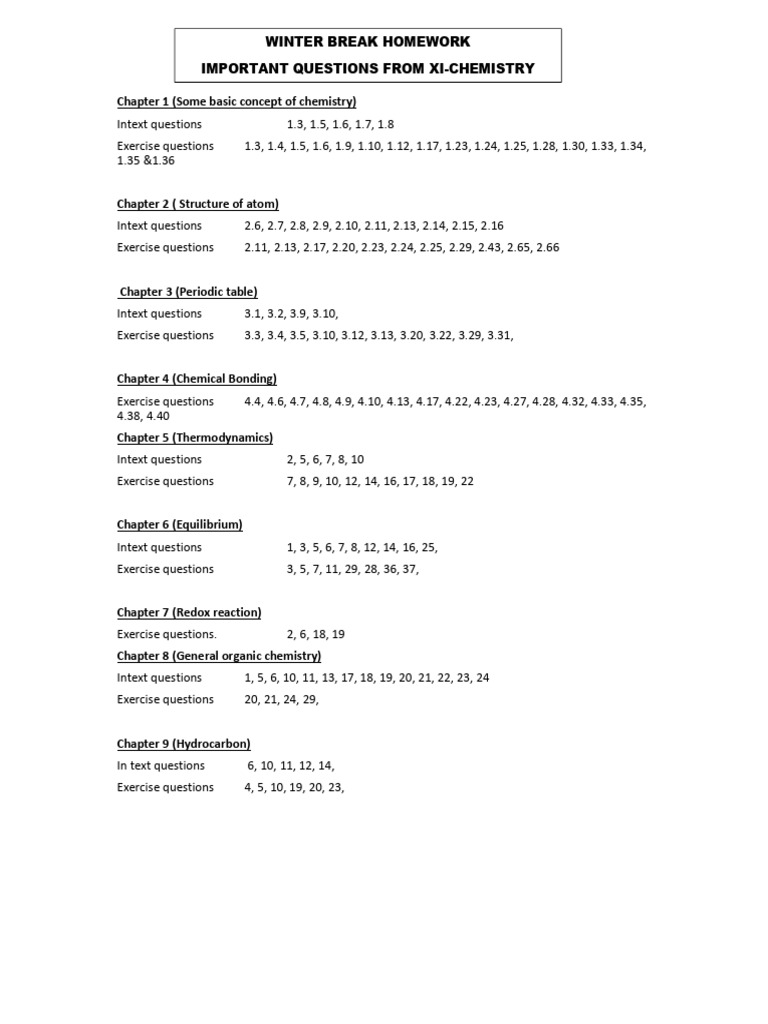Winter Break Homework | PDF