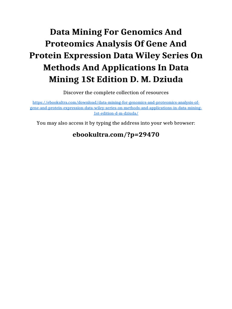 Data Mining for Genomics and Proteomics Analysis of Gene and Protein ...