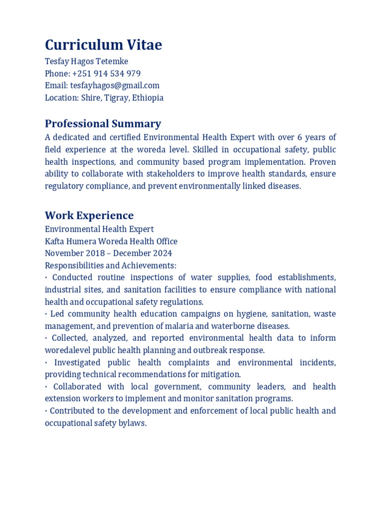 Tesfay Hagos - CV | PDF