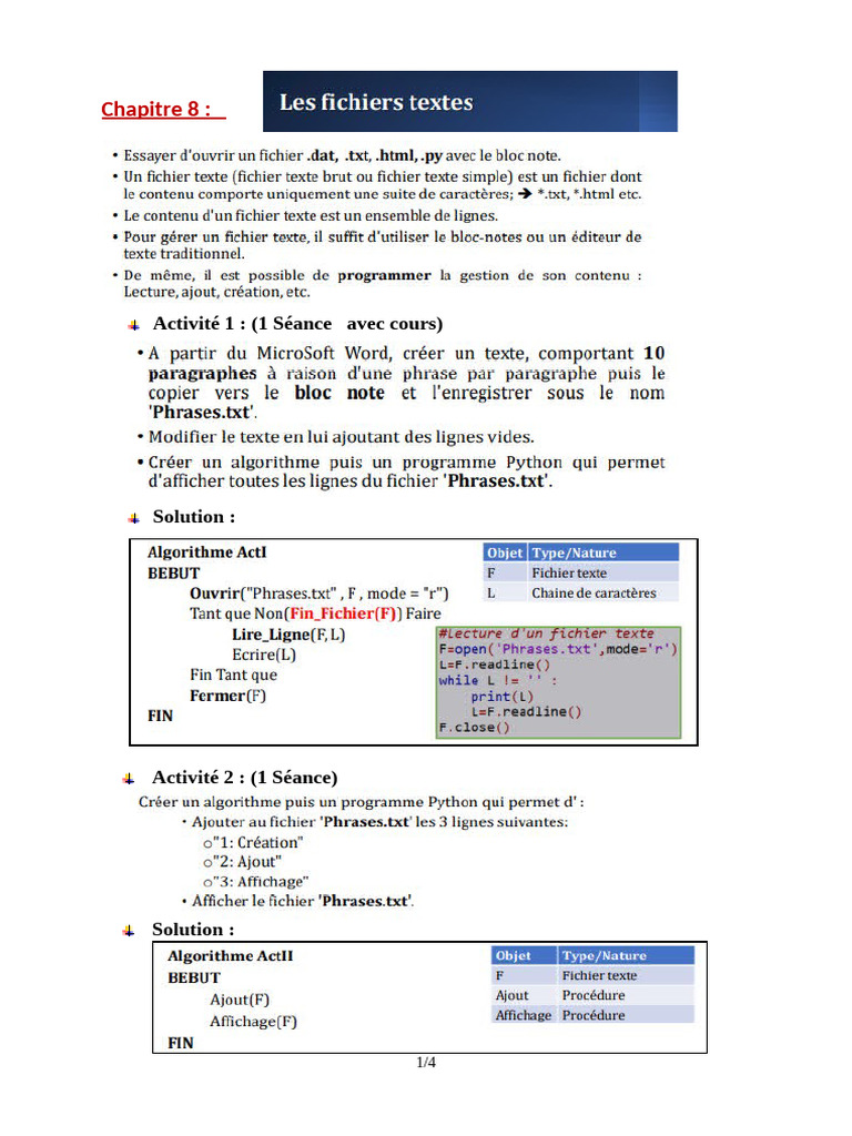 Chapitre 8 (Les Fichiers) | PDF