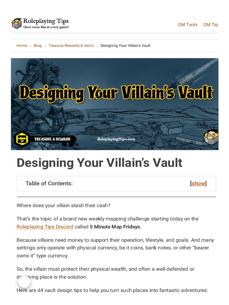 Designing Your Villain's Vault - Roleplaying Tips | PDF | Role Playing ...