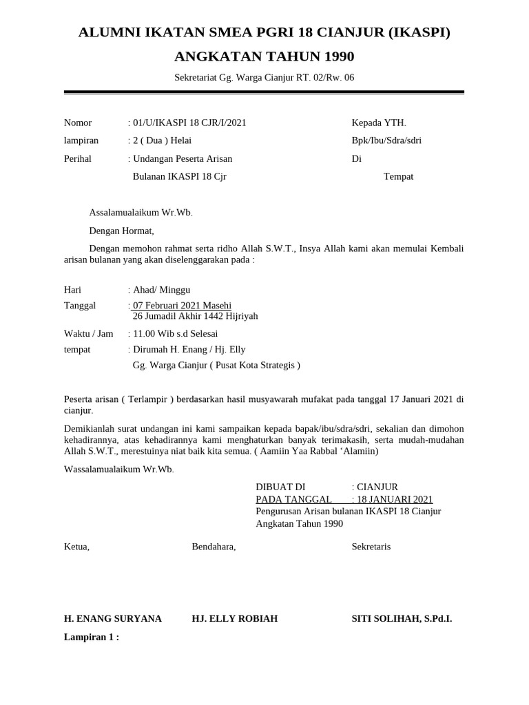 Surat Alumni Ikatan Smea Pgri 18 Cianjur | PDF