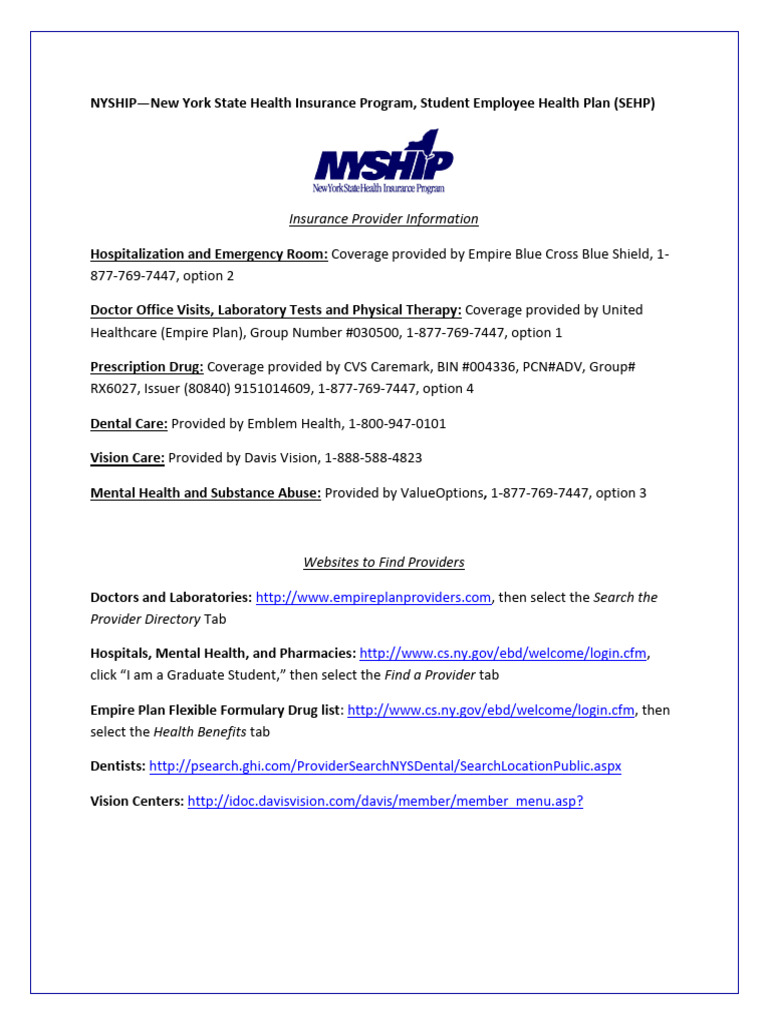 NYSHIP Health Insurance Information | PDF