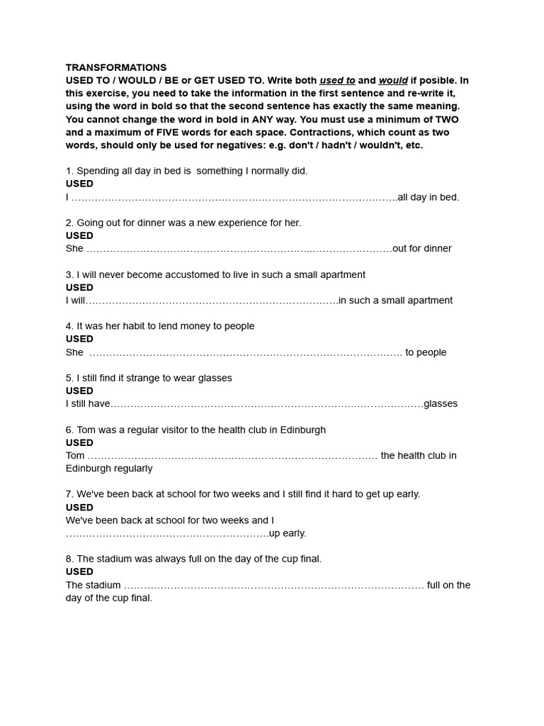 Would_used to and Be_get Used to Transformations | PDF