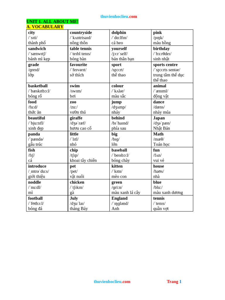 Bai Tap Anh 5 Global Unit 1 All About Me | PDF | Linguistics