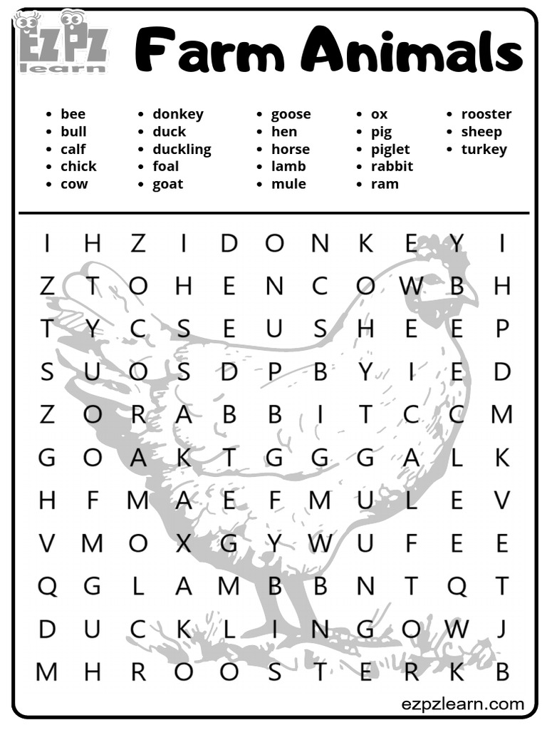 Farm Animals Word Search 23 Words | PDF