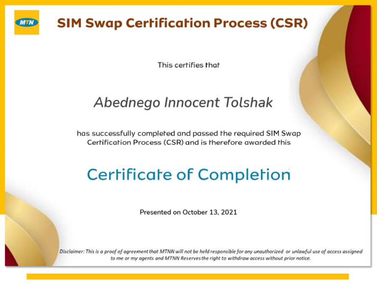 CSR Certificate of Completion for Abednego Innocent Tolshak | PDF