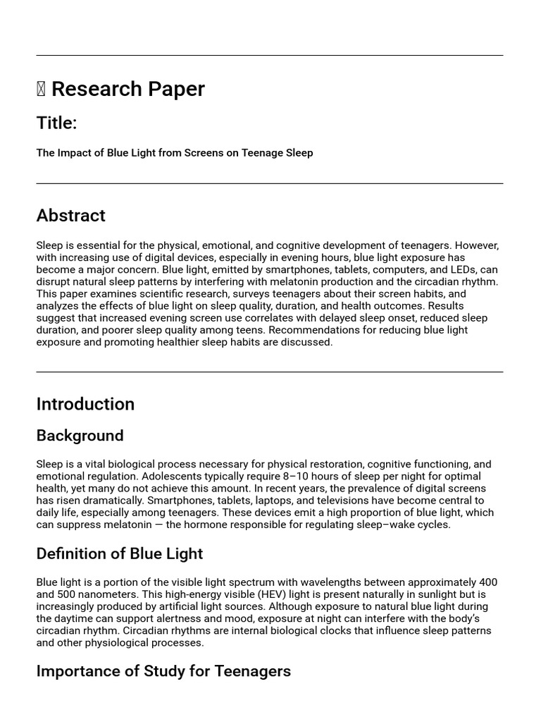 The Impact of Blue Light From Screens on Teenage Sleep | PDF | Sleep ...