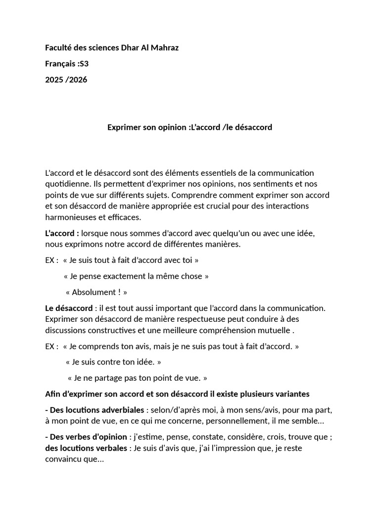Exprimer Son Opinion | PDF | Phrase | Verbe