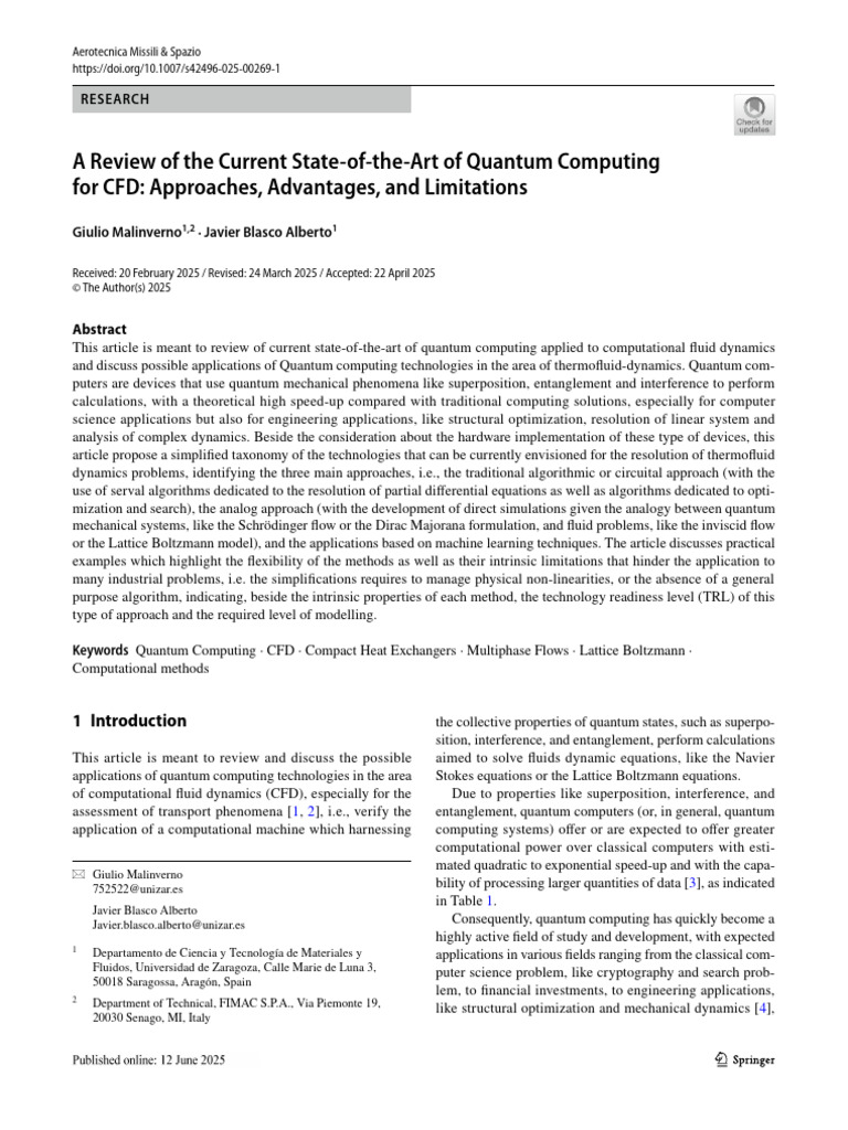A Review of the Current State-Of-The-Art of Quantum Computing for CFD ...