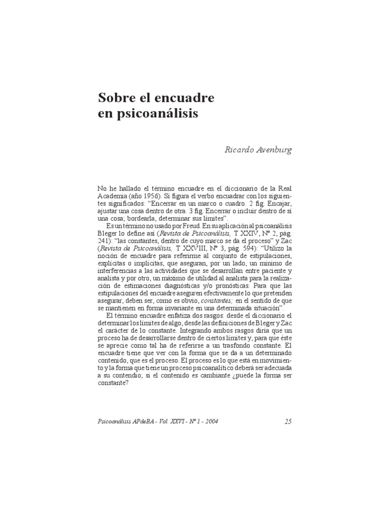 Sobre El Encuadre en Psicoanalisis | PDF