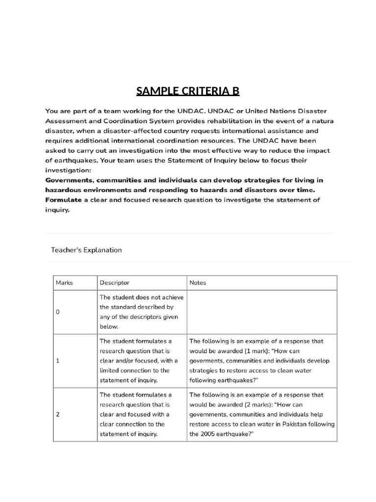 Sample Criteria B | PDF