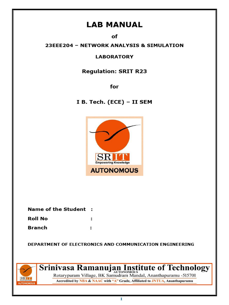 NA Lab Manual | PDF | Electrical Network | Capacitor
