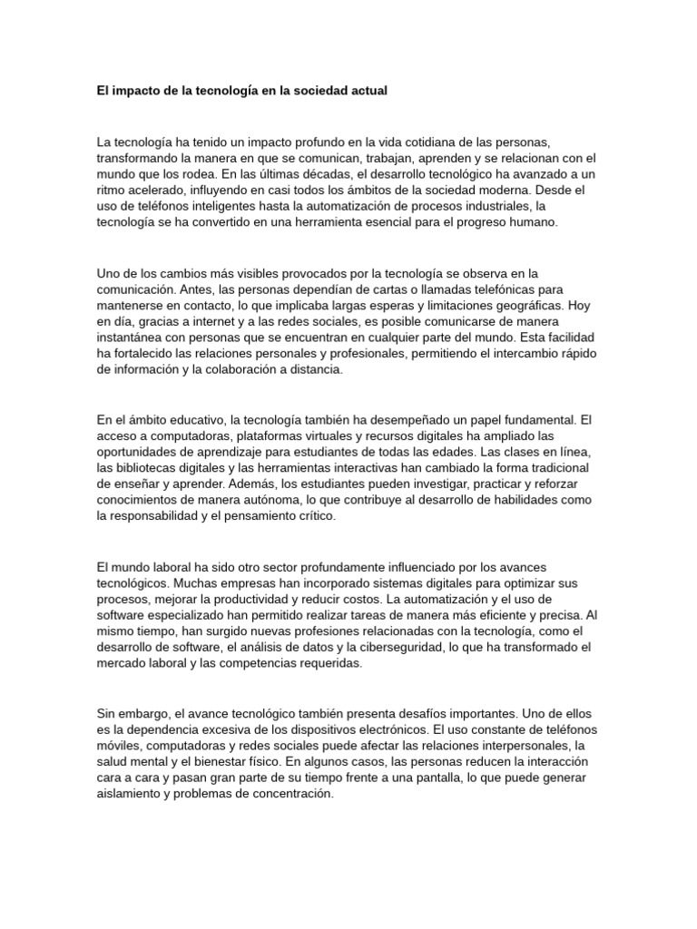 El Impacto de La Tecnología en La Sociedad Actual | PDF | Internet ...
