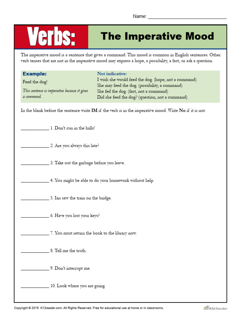 verbs_the_imperative_mood | PDF | Verb | Linguistic Typology