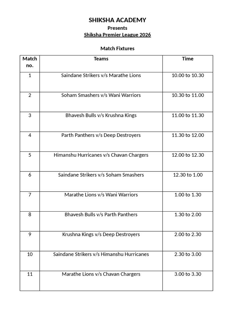 SPL-7 Match Schedule | PDF