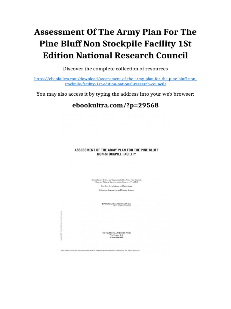 Assessment of the Army Plan for the Pine Bluff Non Stockpile Facility ...