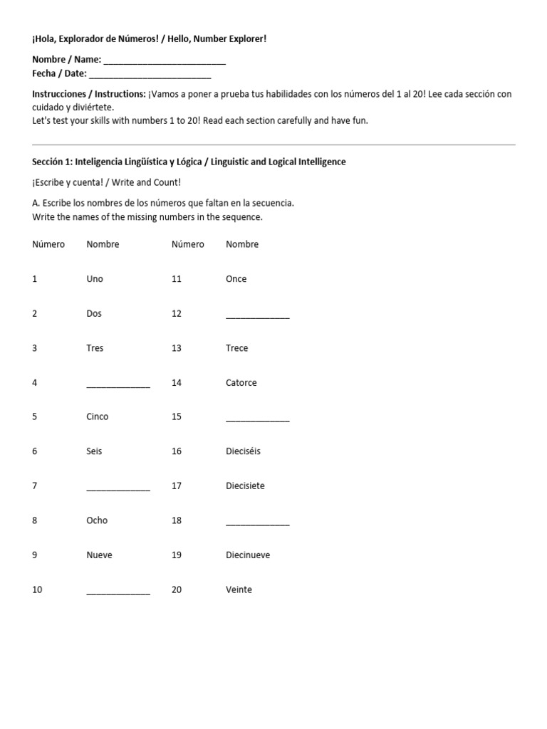 Spanish Numbers Task | PDF