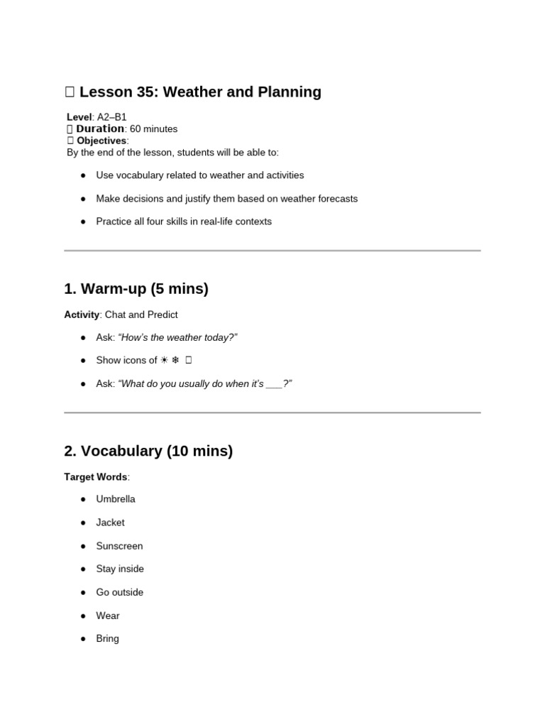 Lesson 35 - Weather and Planning | PDF