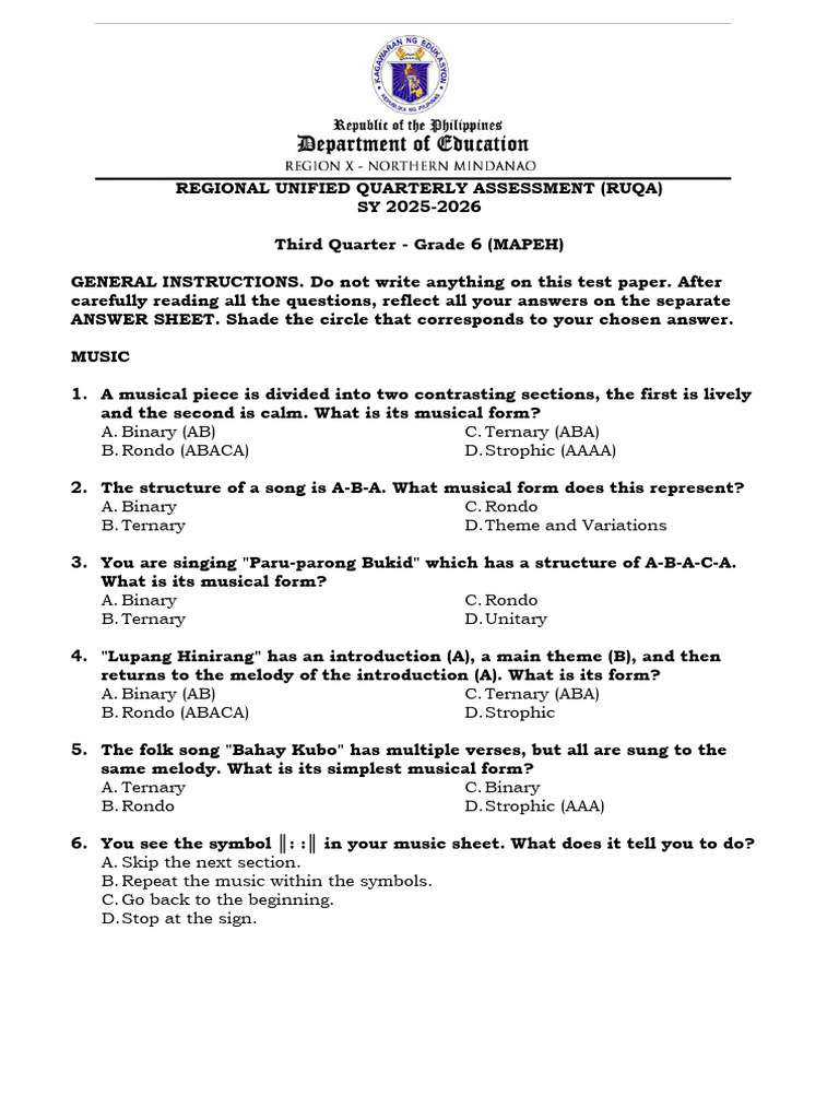 RUQA_MAPEH6-Q3 | PDF | Musical Forms