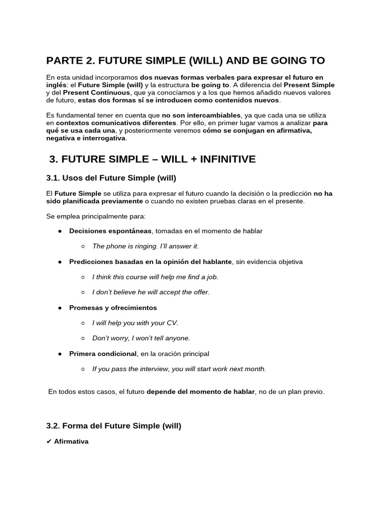 Parte 2. Future Simple (Will) and Be Going to (5) | PDF | Lingüística
