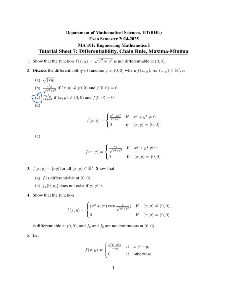 Tutorial 7 | PDF | Differential Calculus | Mathematics