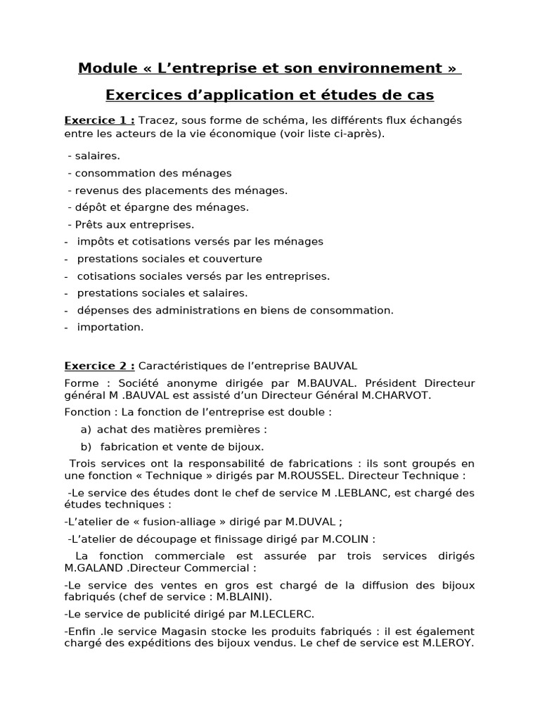 Exercices Et Études de Cas Environnement | PDF | Business | Foyer