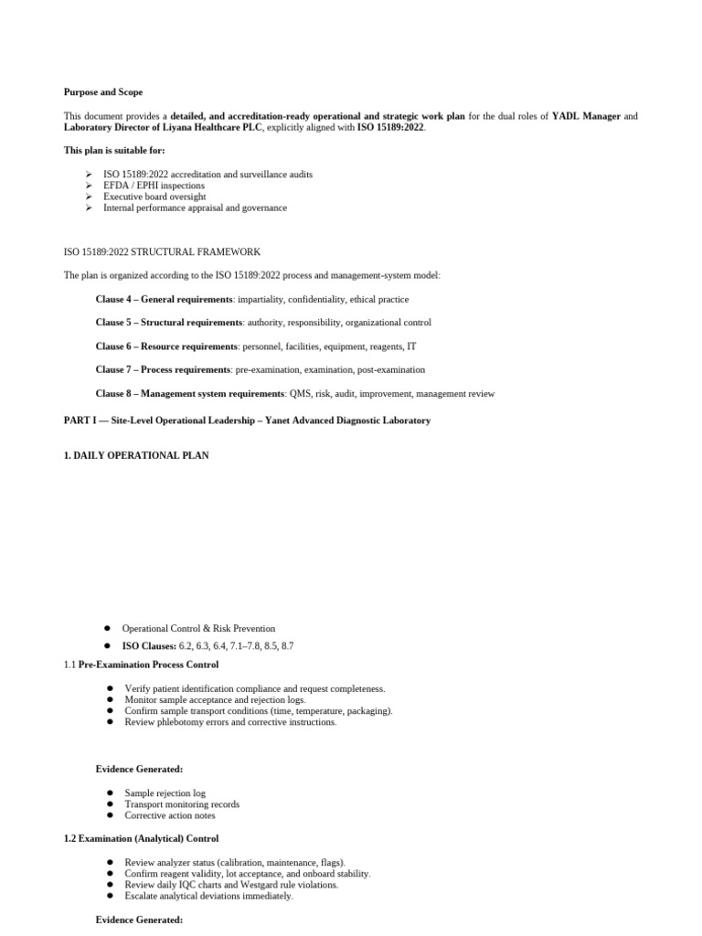 Iso 15189_2022–Aligned Operational & Strategic Work Plan (Yadl Manager ...
