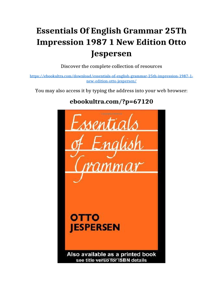 Essentials of English Grammar 25th impression 1987 1 New Edition Otto ...