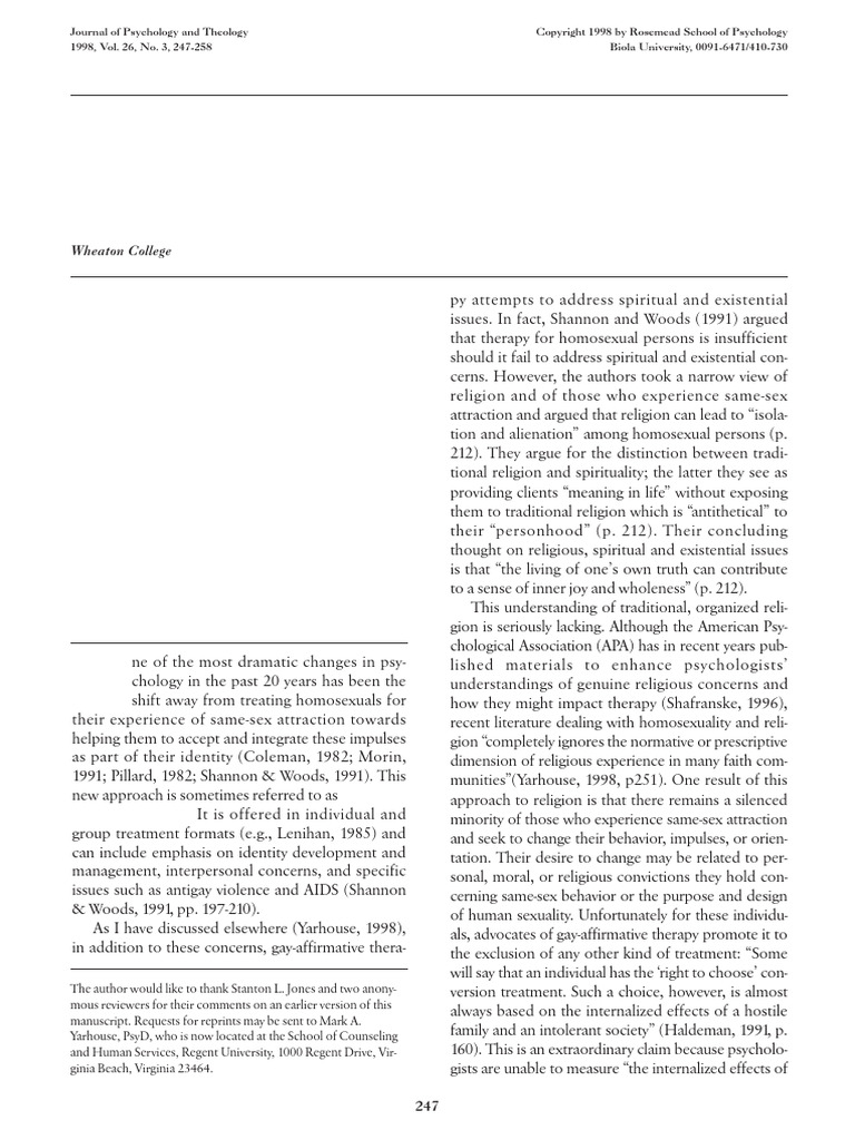 Group Therapies For Homosexuals Seeking Change (Yarhouse, Mark A.) (Z ...
