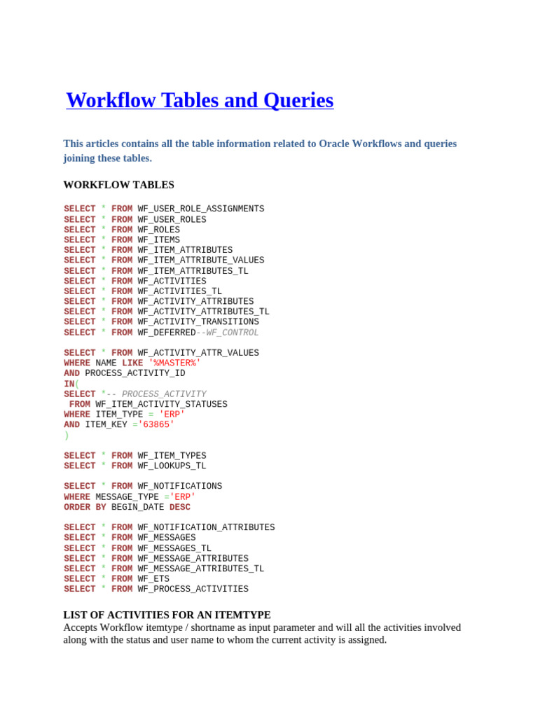 Workflow Tables and Queries | PDF | Computer Programming | Software ...