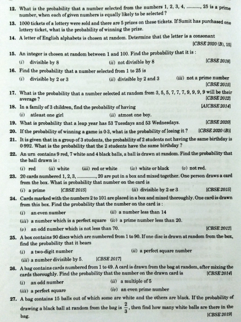 Assignment On Probability Class 10th | PDF | Numbers | Mathematics