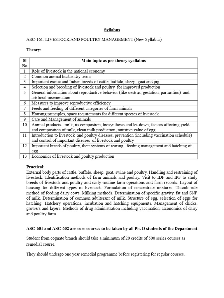 Animal Science Syllabus | PDF | Sheep | Livestock
