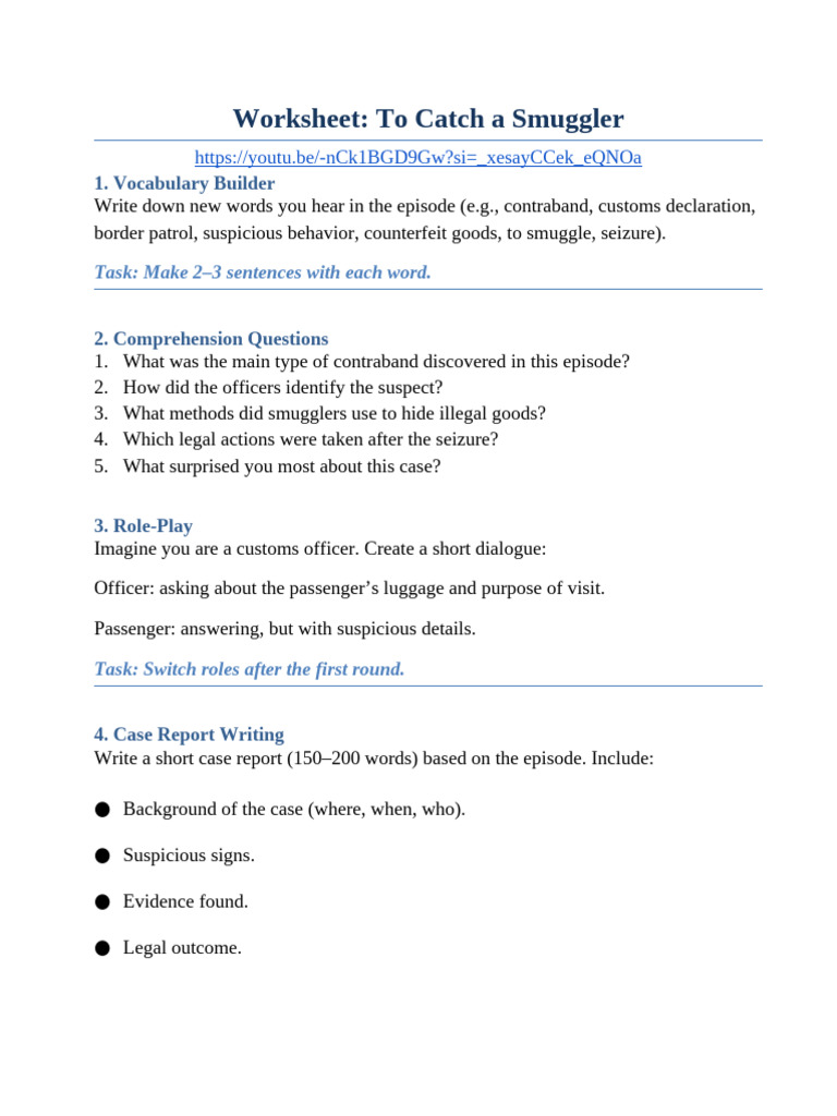 1-To Catch a Smuggler Worksheet (2) | PDF