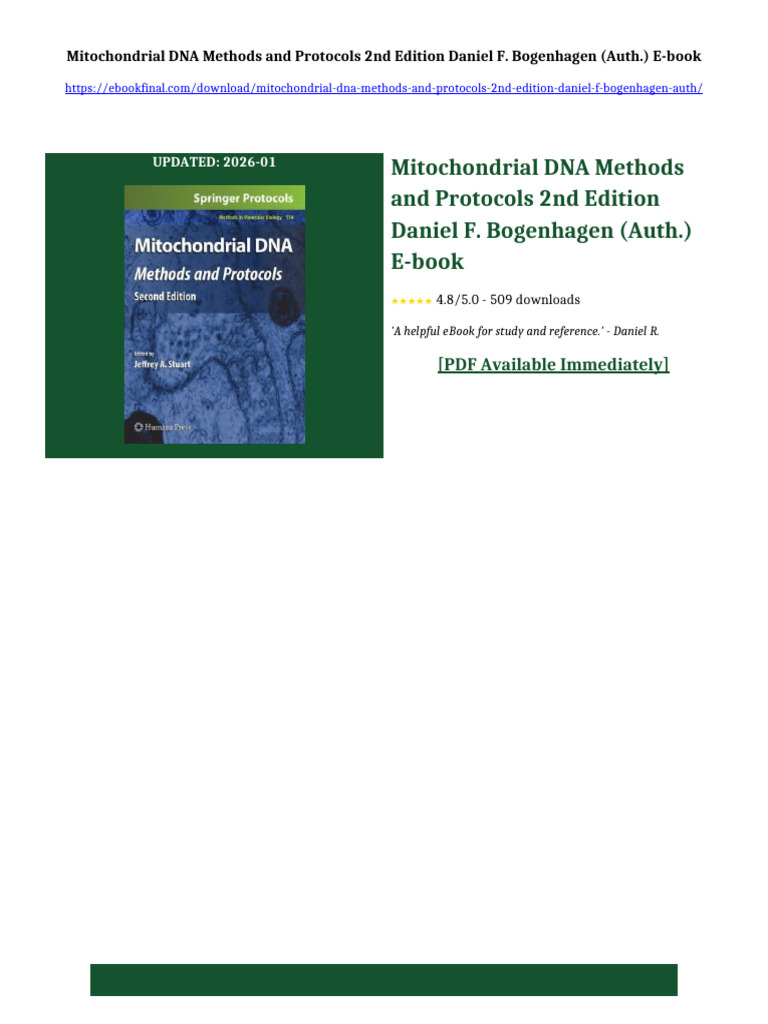 Mitochondrial DNA Methods and Protocols 2nd Edition Daniel F ...