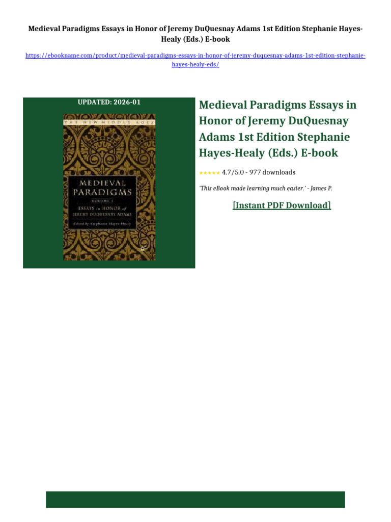 Medieval Paradigms Essays in Honor of Jeremy DuQuesnay Adams 1st ...