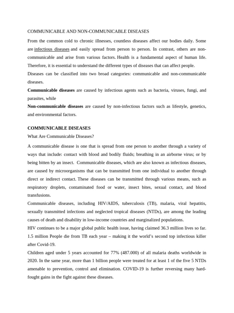 Communicable and Non-Communicable Diseases | PDF | Zika Fever ...