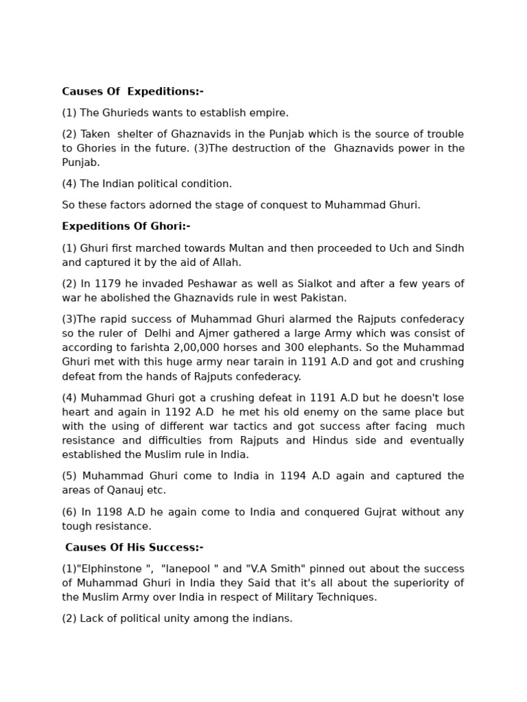 Expeditions of Ghazni and Ghori and Comparison Between Them | PDF