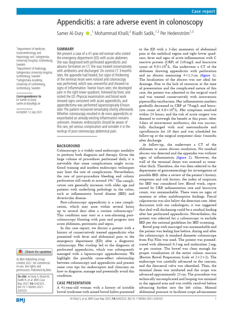 Appendicitis A Rare Adverse Event in Colonos | PDF | Colonoscopy ...