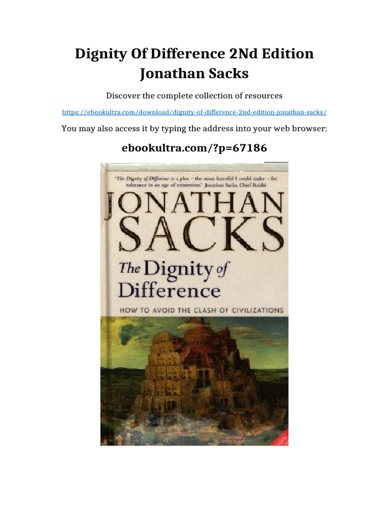 Dignity of Difference 2nd Edition Jonathan Sacks digital download | PDF ...