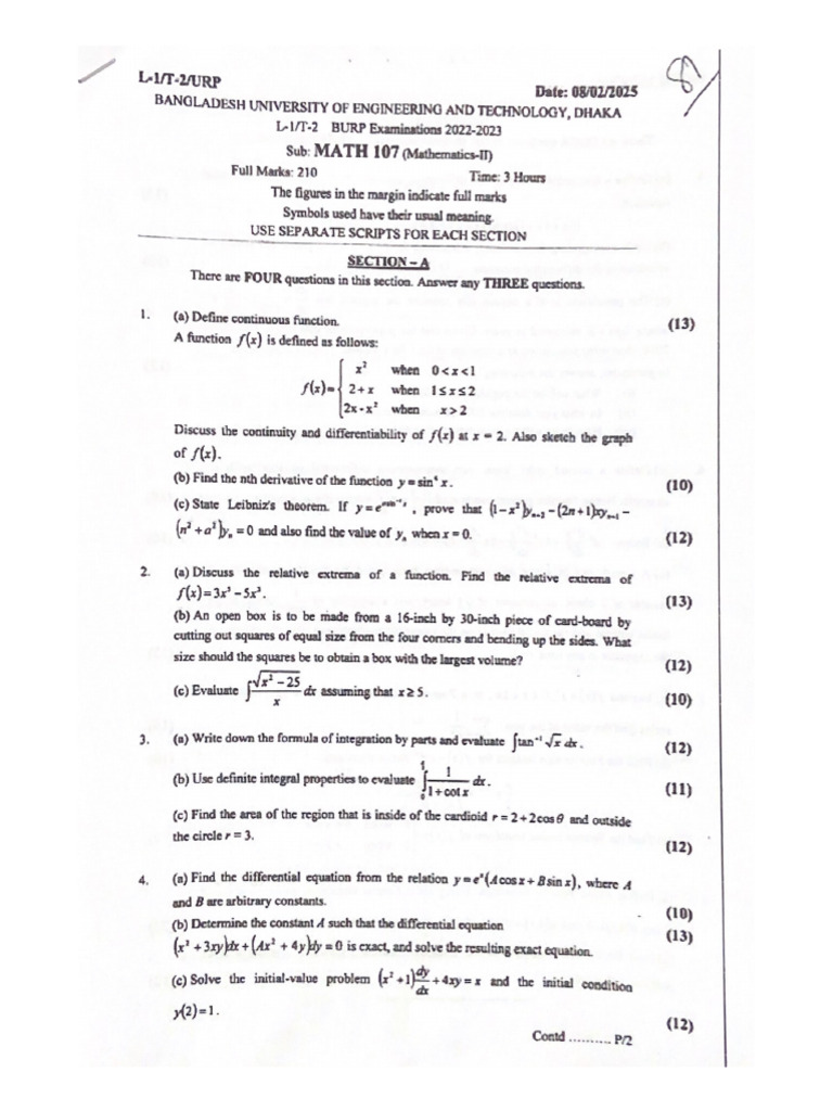 Math Questions (Differentiation) | PDF