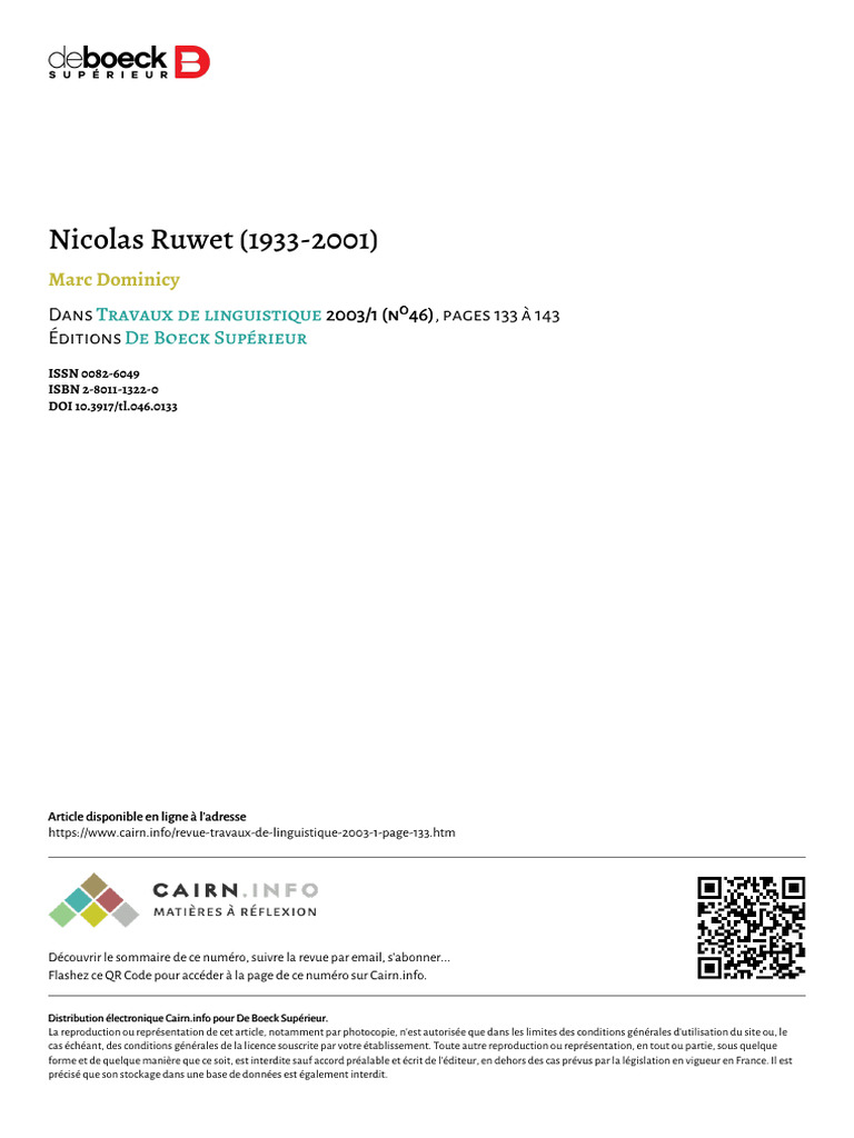 Nicolas Ruwet (In Memoriam) Por Marc Dominicy | PDF | Sémantique | Poésie